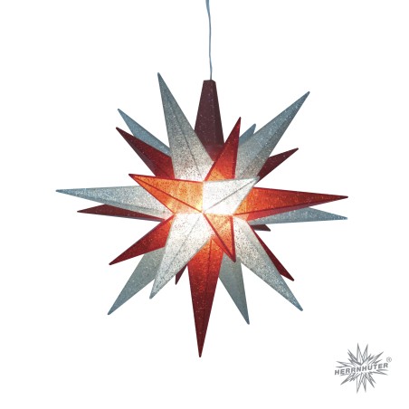 Herrnhuter Adventskalender 2024 Bastelstern A1b 13 cm rot glitter/ weiß glitter